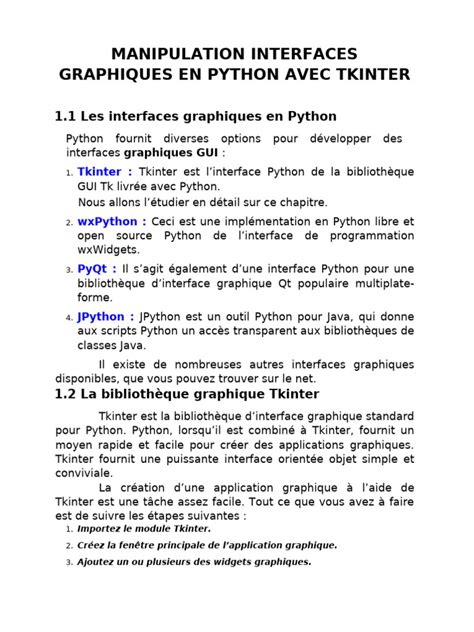 Programmationgraphiquetkinterpython Pdf Python Langage De