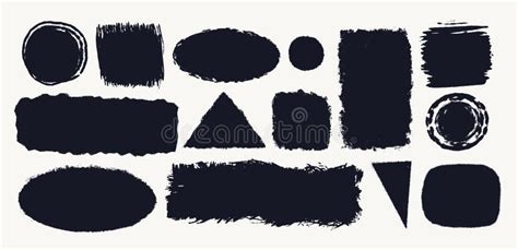 Rough Edges Geometrical Shapes Grunge Style Black Rectangle Figures With Ripped Border Stock