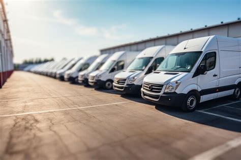 Premium Photo Multiple Cargo Delivery Vans In A Row At Distribution