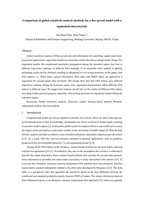Pdf Comparison Of Global Sensitivity Analysis Methods For A Fire