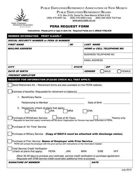 Fillable Online Pera Request Form Public Employees Retirement