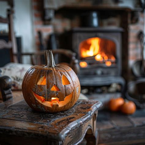Free Cozy Autumn Vibes Image Halloween Pumpkin Fireplace Download