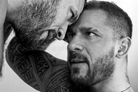 Two Gays In Passion Closeup Portrait Of Handsome Topless Male Models
