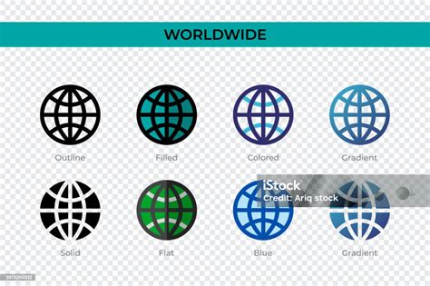 다른 스타일의 전세계 아이콘 윤곽선 솔리드 컬러 필링 그라디언트 및 플랫 스타일로 설계된 전 세계 벡터 아이콘입니다 기호 로고 일러스트레이션 벡터 일러스트 레이 션 라디오에