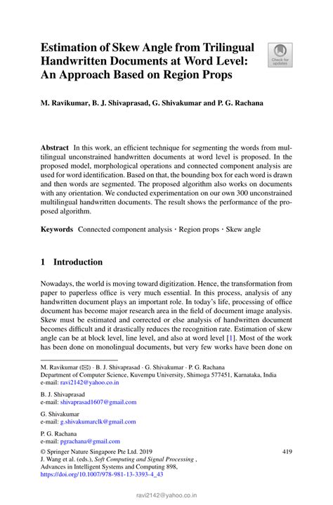 Pdf Estimation Of Skew Angle From Trilingual Handwritten Documents At Word Level An Approach