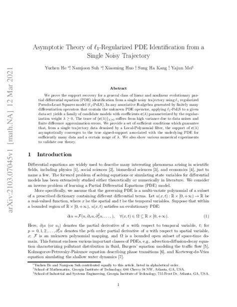 Pdf Asymptotic Theory Of 𝓁1 Regularized Pde Identification From A
