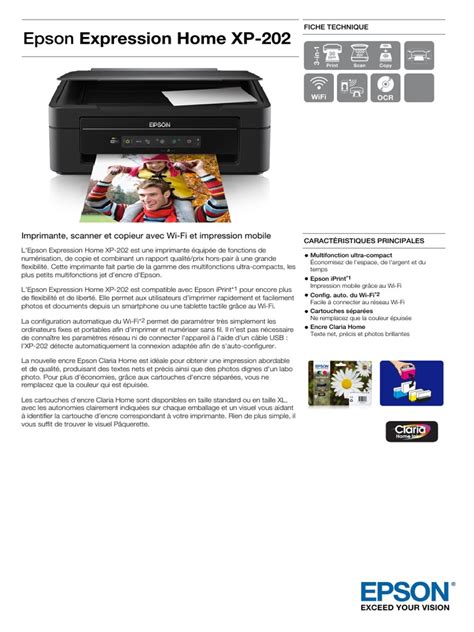 Epson Expression Home Xp 202 Datasheet Pdf Imprimante Informatique Wi Fi