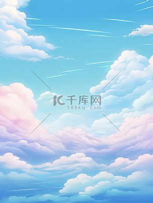 蓝天白云天空卡通风格12插画图片 千库网