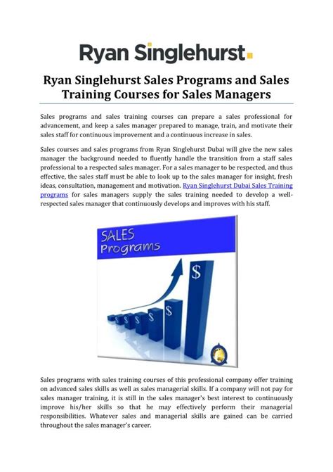 Ppt Ryan Singlehurst Sales Programs And Sales Training Courses