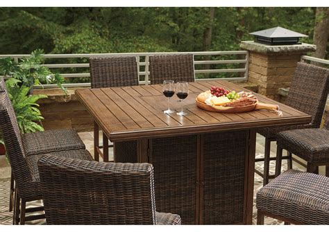 Paradise Trail 9 Piece Outdoor Bar Stool And Fire Table Set