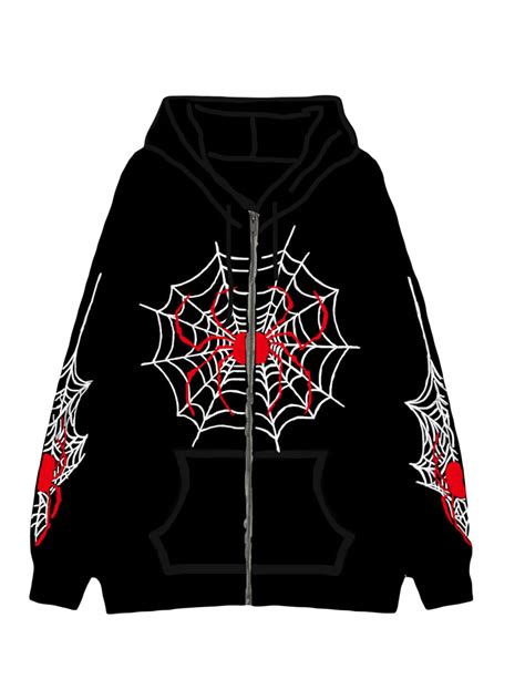 Women Y2k Spider Web Hoodies Vintage Graphic Long Sleeve Zip Up Hoodie