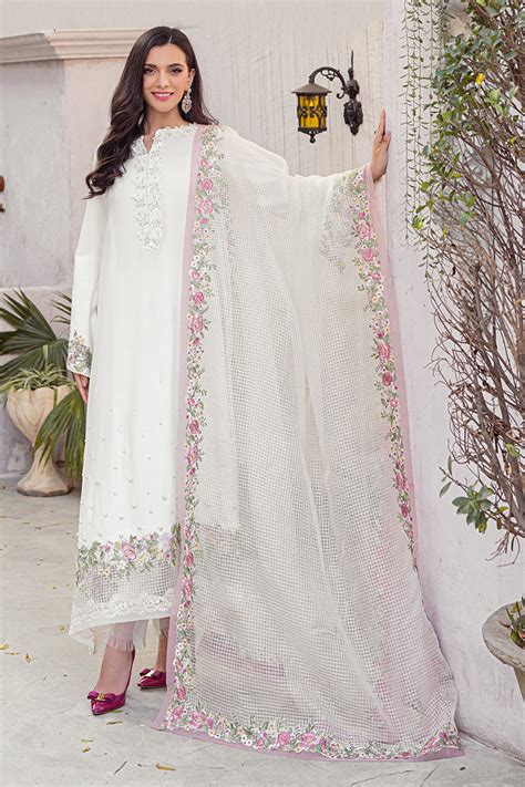 Luxury White Pakistani Salwar Kameez With Jacquard Dupatta Nameera By