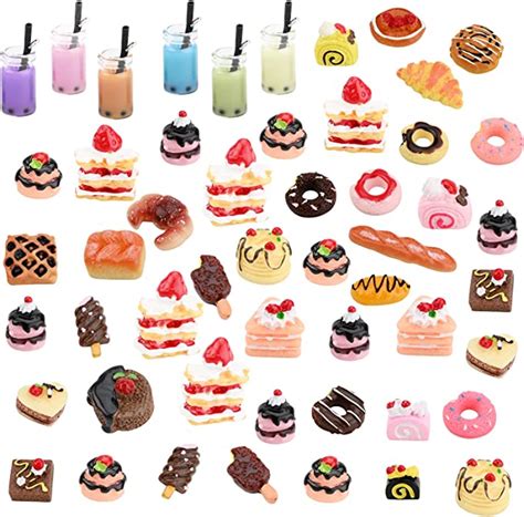 53 Pieces Miniature Food Models Include Cake Bread Ice Cream Doughnut