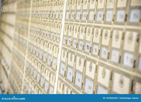 Mid Century Design Brass Post Office Mailboxes Stock Image Image Of