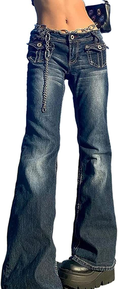 Nufiwi Women Gothic Cargo Pants Loose Low Waist Trousers Wide Leg Baggy