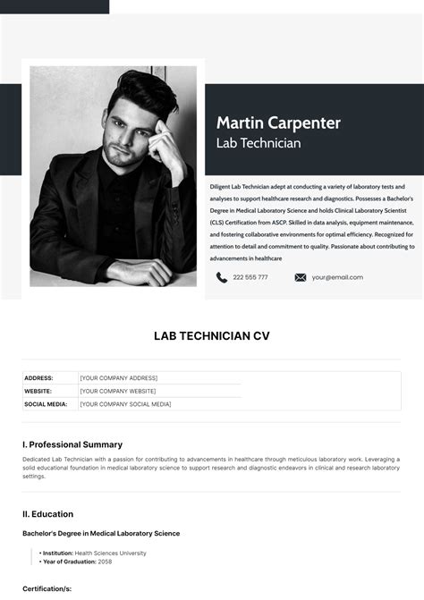 Free Lab Technician Cv Template To Edit Online