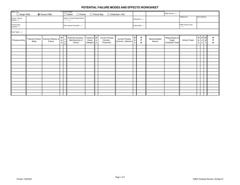 Free Printable Fmea Templates Pdf Excel Word Example