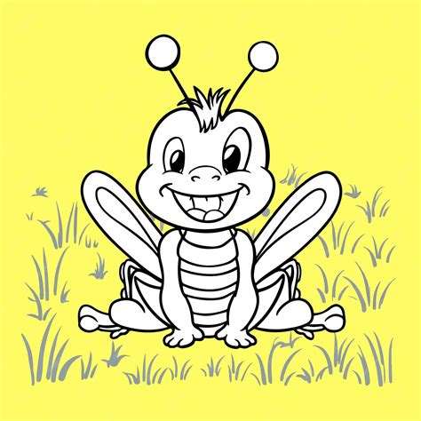Premium Vector A Grasshopper Smiling Full Body Style Kawaii Simple Line Illustration