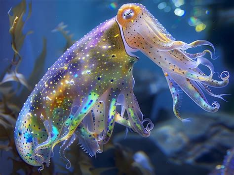 Cuttlefish Shifting Through A Chromatic Dance In A Tranquil Aquatic