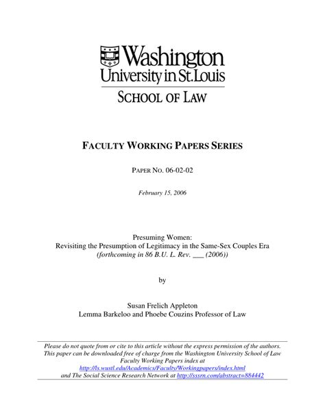 Pdf Presuming Women Revisiting The Presumption Of Legitimacy In The