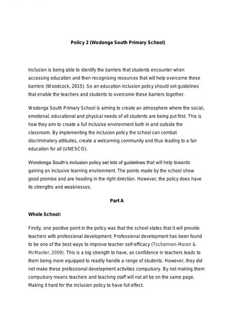 Policy Assignment Tep248 Key Competencies In Inclusive Education