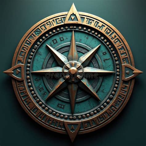 Intricate Compass Design Corporate Logo Metallic Bronze Gold On Teal