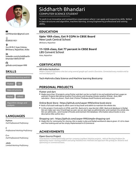 Siddharth Bhandari Resume Pdf My Sql Machine Learning