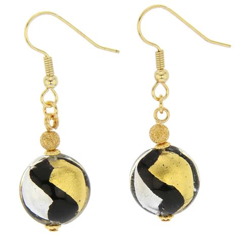 Gold Silver Gold And Silver Murano Glass Disk Earrings