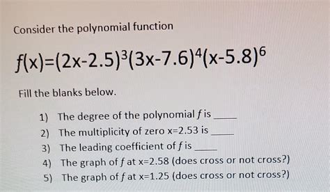 Solved Consider The Polynomial Function