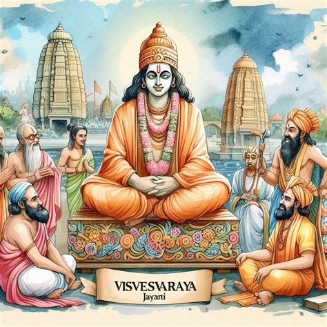 Visvesvaraya Jayanti Drawing Of A Man Sitting In Front Of A Temple With The Word Quot Sar Quot