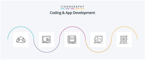 coding and app development line 5 icon pack including image sketching