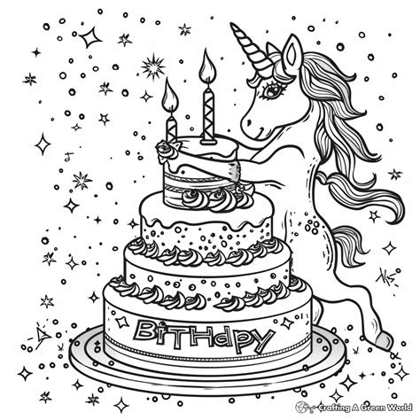Happy Birthday Unicorn Coloring Pages