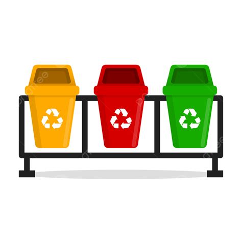 빨간색 노란색 녹색의 쓰레기 세 세트 벡터 쓰레기 재사용 재활용 줄이기 쓰레기통 Png 일러스트 및 벡터 에 대한 무료