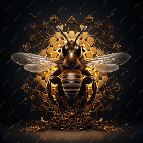 Premium Ai Image Epic Honey Bee Hive Geometric Cube Queen Bee Concept Generative Ai