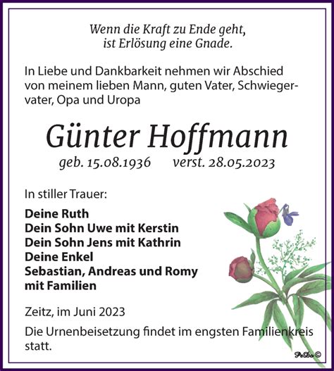 Traueranzeigen Von Günter Hoffmann Abschied Nehmende