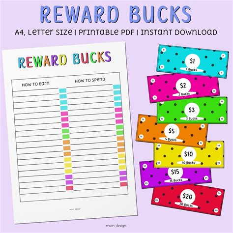Printable Reward Bucks Editable Chore Bucks Reward Money Reward