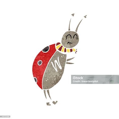 Ladybug Kartun Retro Tangan Bebas Ilustrasi Stok Unduh Gambar
