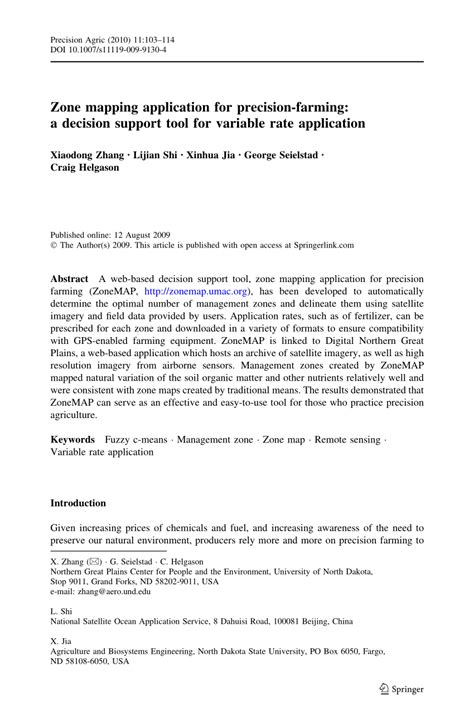 Pdf Zone Mapping Application For Precision Farming A Decision