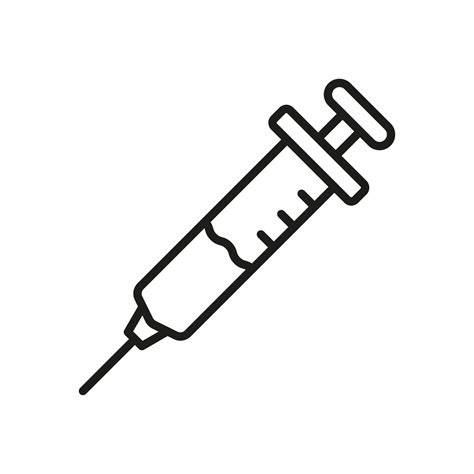 Syringe With Needle Line Icon Vaccine Injection Pictogram Medical