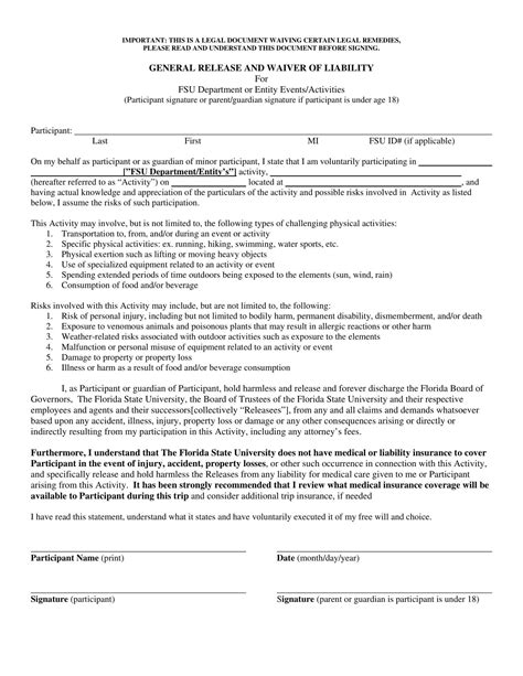Free Printable General Release Of Liability Form Templates [pdf Word]
