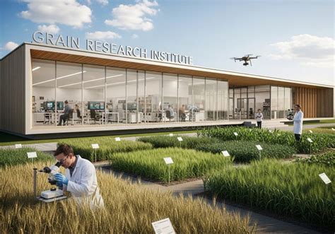 Modern Research Facility Labeled Grain Research Institute Features A