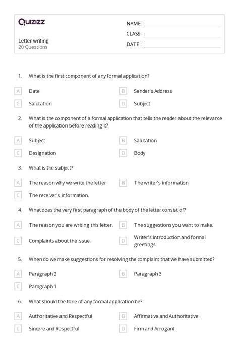 50 Writing Letters Worksheets For 6th Class On Quizizz Free And Printable