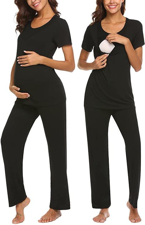 Maxmoda Womens Maternity 2 Pieces Sleepwear Set Nursing Pajamas For