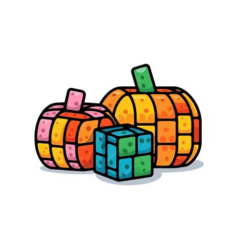 Premium Photo A Cartoon Of A Colorful Pumpkin And A Cube Generative Ai