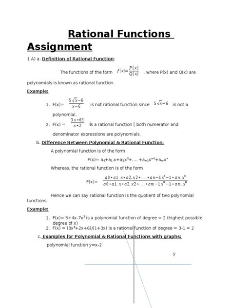 Rational Functions Assignment Pdf Asymptote Polynomial