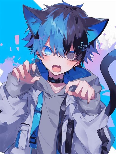 Anime Guy Cat Ears Drawing Anime Boy With Blue Hair And Cat Ears Cat