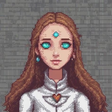 Cute Pixel Art Of A Girl With Long Brown Hair And Striking Blue Eyes Premium Ai Generated Image