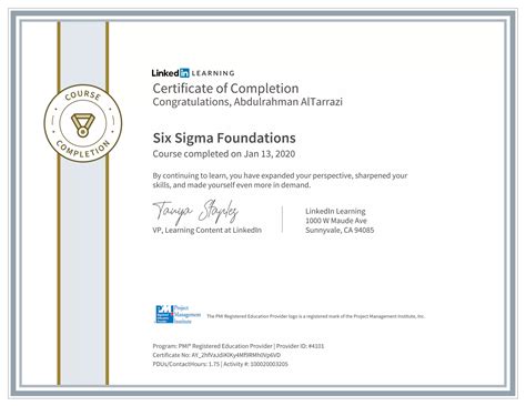 Certificate Of Completion Six Sigma Foundations Pdf