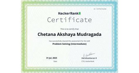 Chetana Akshaya Mudragada On Linkedin Hackerrank Skill Certificate