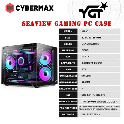 Ygt M235 Seaview Room Gaming Pc Case With Tempered Glass Micro Atx Itx Desktop Case Shopee